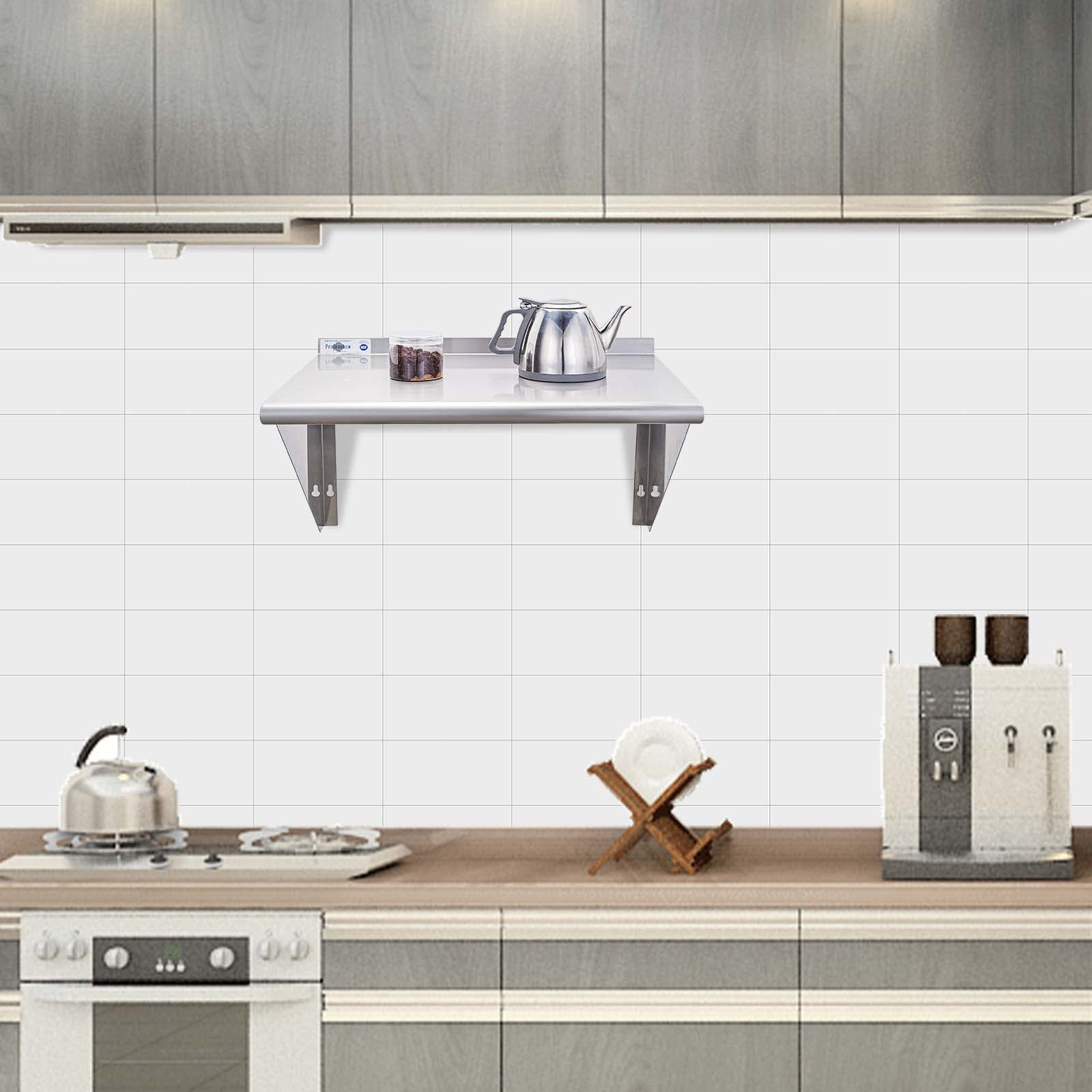 MengK Stainless Steel Shelf 12x24 Inches - 250lb Capacity - Wall Mount Floating Shelving for Restaurant, Kitchen, Home, and Hotel