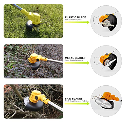 Electric Weed Wacker String Trimmer, 3 in 1 Cordless Weed Eater Lawn Grass Edger with 2 Batteries & 1 Quick Charger for Garden and Yard (Yellow)