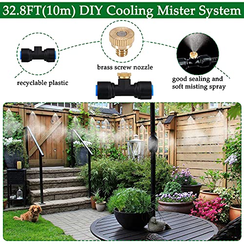 G GOYEA TACTICAL Mister System for Outside Patio,DIY Outdoor Misting Cooling System with 32.8FT(10M) Misting Line,11 Brass Mist Nozzle and 3/4" Faucet Adapter,Fit for Greenhouse Garden Backyard