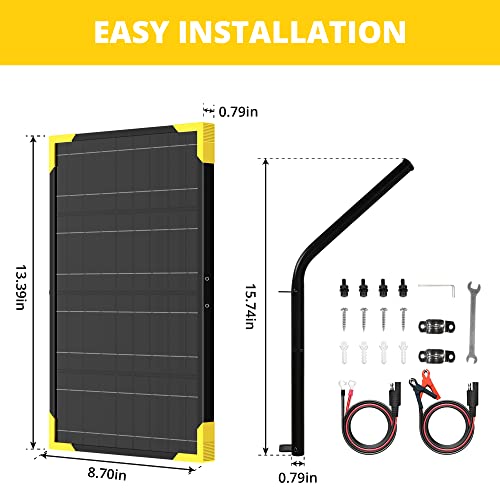 Voltset 10 Watt Solar Panel Kit Powered Charger, 12V Waterproof Solar Battery Trickle Charger & Maintainer with Tubular Bracket + Installation Tool for Automatic Gate Opener, Electrical Fence