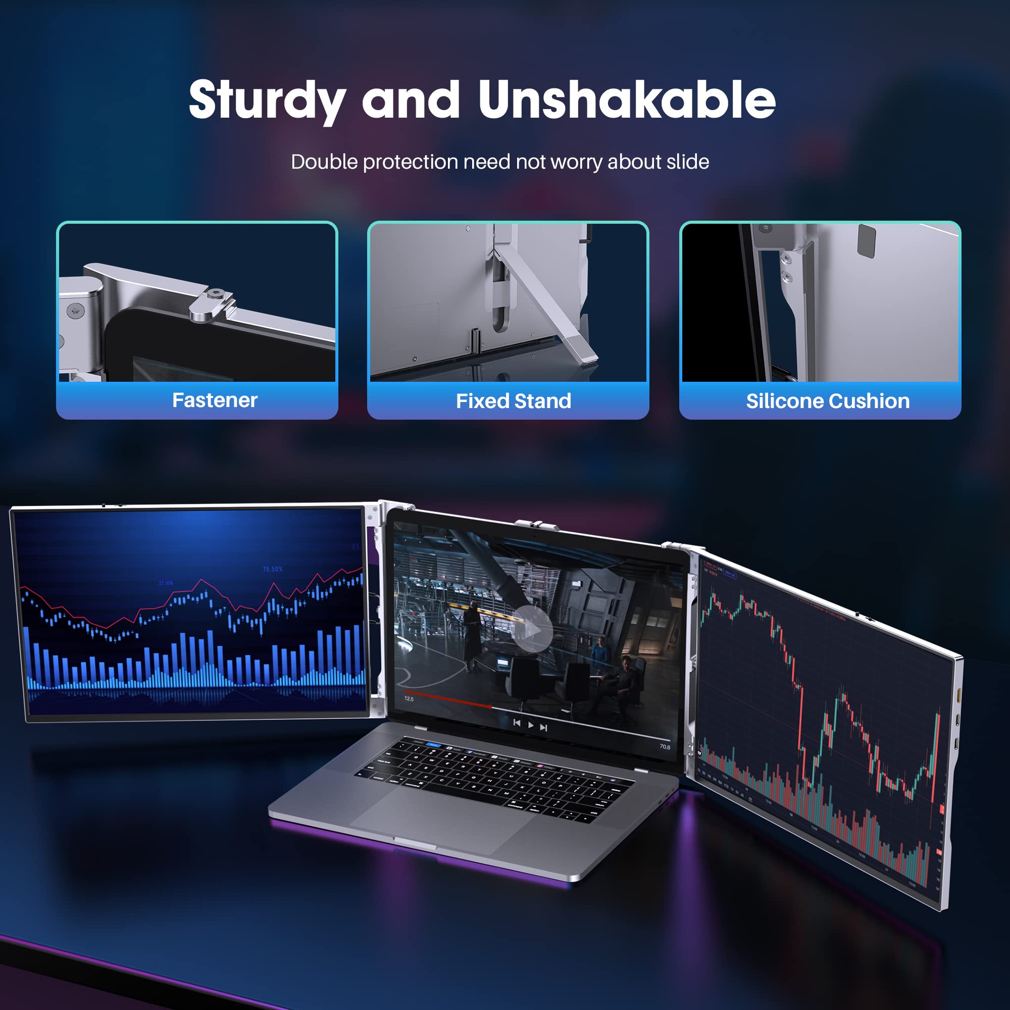 Oiiwak OK15 Two Laptop Screen Extender 15.6 Inch FHD 1080P 16:9 IPS Triple Monitor for 13.3-16" Notebooks Plug-Play Compatible with Windows 10/11 Featuring Type-C/HDMI/USB-C