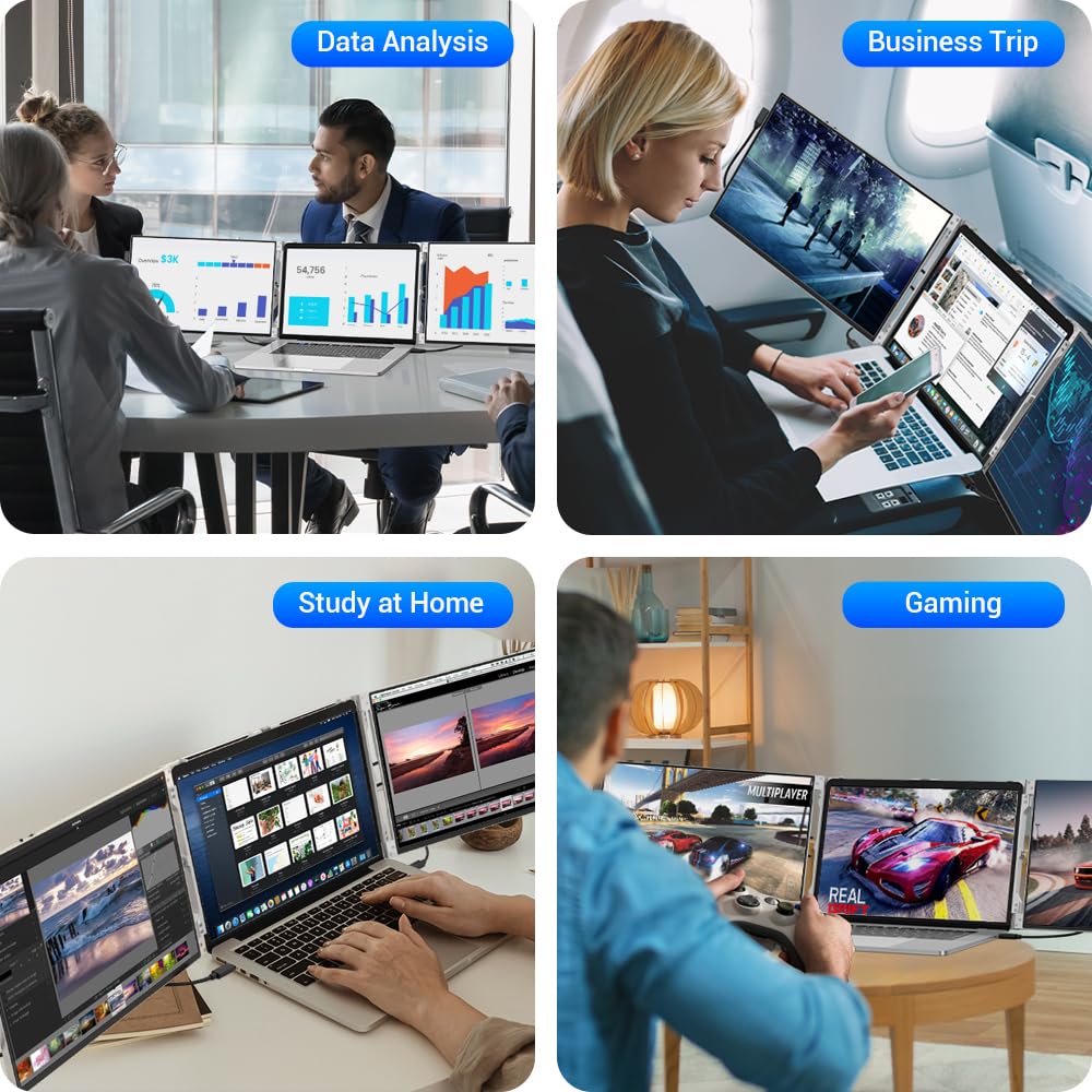 Oiiwak OK15 Two Laptop Screen Extender 15.6 Inch FHD 1080P 16:9 IPS Triple Monitor for 13.3-16" Notebooks Plug-Play Compatible with Windows 10/11 Featuring Type-C/HDMI/USB-C