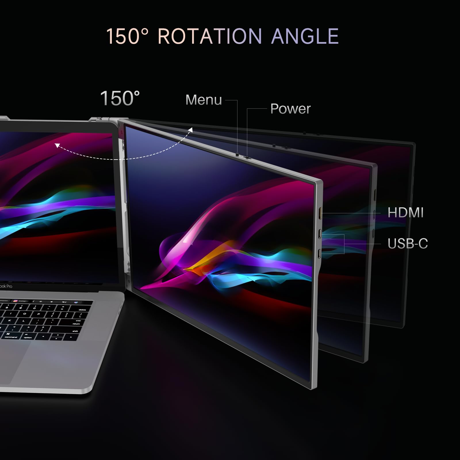 Oiiwak OK15 Two Laptop Screen Extender 15.6 Inch FHD 1080P 16:9 IPS Triple Monitor for 13.3-16" Notebooks Plug-Play Compatible with Windows 10/11 Featuring Type-C/HDMI/USB-C