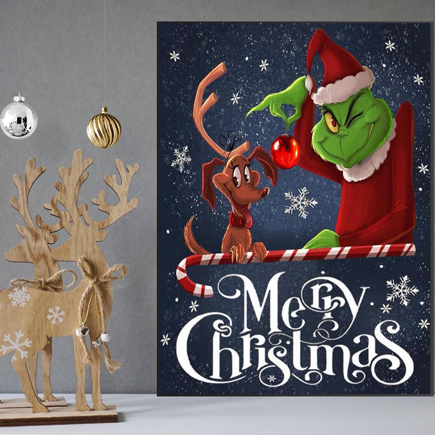 Clendo Christmas Diamond Painting Kits for Adults,Grinch Diamond Art for Adults Beginner,Diamond Dots Gem Art for Aesthetic Home Decor12x16Inch