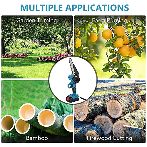 6-inch Cordless Mini Chainsaw, Handheld Electric Chain Saw with 2 Chains and 2 Batteries Rechargeable Chainsaw for Wood Cutting Garden Logging Tree Trimming Branch