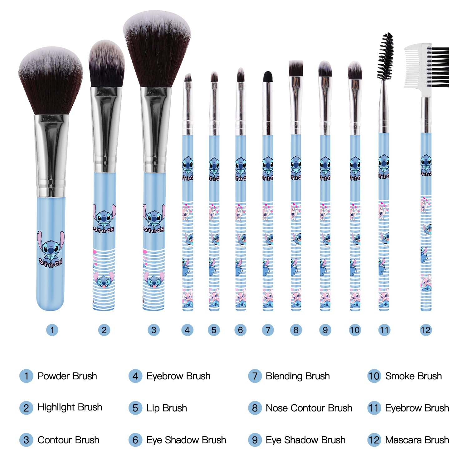 U-CHYTY Stitch Makeup Bag with Makeup Brush Stitch Plush Cosmetics Case Stitch 12 Pcs Cosmetic Brush Capacity Bag for Women Girl-bag (S-12PCS brushes+caseA)