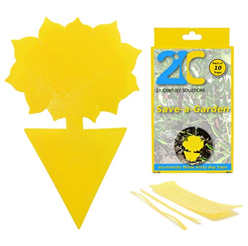 Yellow Dual Sticky Fly Traps (10 Pack) for Fruit Fly Gnat Whiteflies Fungus Gnats Small Insects Houseplant Eco Friendly 21C Save A Garden Flower Shape