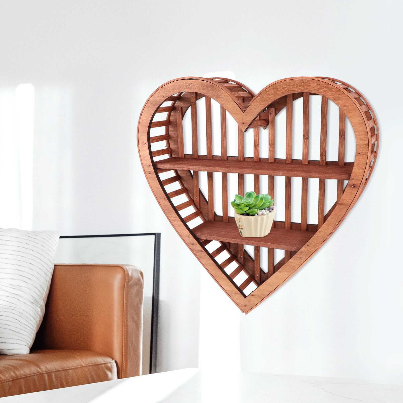 Uonlytech Decorate Decor Wooden Heart Display Shelf Heart Shelf for Hanging Wall Heart Shape Shelf Heart Shape Display Shelf Wood Heart Display Shelf Wall Heart Shelf Heart-Shaped Frame
