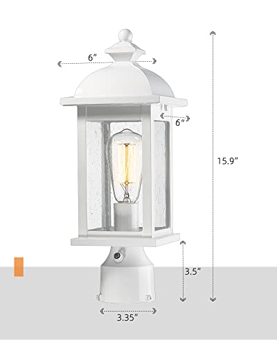 FEMILA Dusk to Dawn Outdoor Post Light, Waterproof Pole Lantern Light Fixture, Exterior Lamp Posts Outdoor Lighting for Garden Patio Yard Pathway Driveway, Seeded Glass Panel, 4FD54P-PC WH