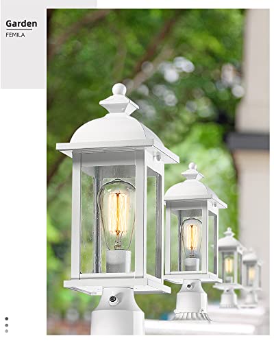 FEMILA Dusk to Dawn Outdoor Post Light, Waterproof Pole Lantern Light Fixture, Exterior Lamp Posts Outdoor Lighting for Garden Patio Yard Pathway Driveway, Seeded Glass Panel, 4FD54P-PC WH