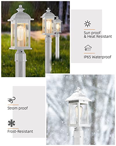FEMILA Dusk to Dawn Outdoor Post Light, Waterproof Pole Lantern Light Fixture, Exterior Lamp Posts Outdoor Lighting for Garden Patio Yard Pathway Driveway, Seeded Glass Panel, 4FD54P-PC WH