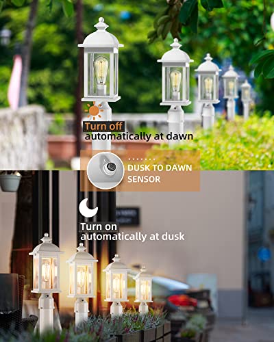 FEMILA Dusk to Dawn Outdoor Post Light, Waterproof Pole Lantern Light Fixture, Exterior Lamp Posts Outdoor Lighting for Garden Patio Yard Pathway Driveway, Seeded Glass Panel, 4FD54P-PC WH