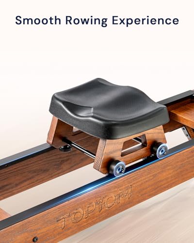 TOPIOM Water Rowing Machine for Home Use, Solid Wood Rower Machine with Upgraded Handle and Adjustable Footpad, TM3 Dedicated Monitor & Bluetooth Connection (Natural Adjust Footpad)