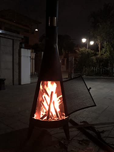 Chiminea Fireplace Outdoor Wood Burning Fire Pit Terrace Stove Garden Decoration with Charcoal Grate and Poker Black