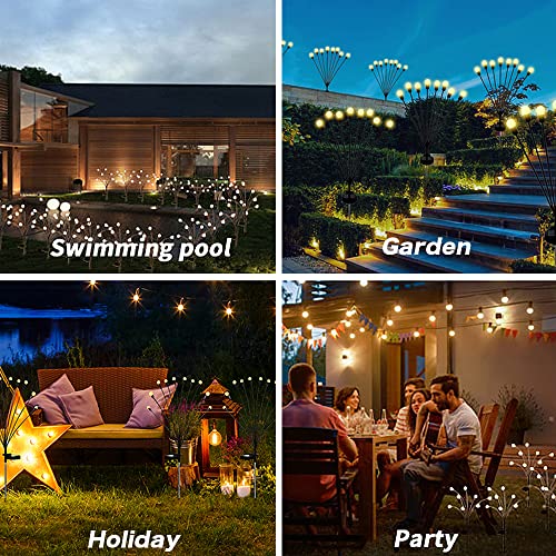 BENJEN 2Pack Dual Mode 8LED Solar Powered Firefly Lights,Starburst Swaying Solar Lights Outdoor Waterproof,Solar Garden Decorative Lights Yard Patio Pathway Decoration, Warm White (2 pcs)