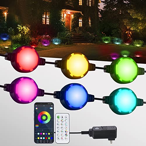 IPStank Outdoor String Light,30ft RGB Multi-Colors Smart WiFi Ground Lights, Landscape Lights, Waterproof, Garden Yard Party Decor, Stake Light for Pathway Lawn Patio Deck Walkway Courtyard