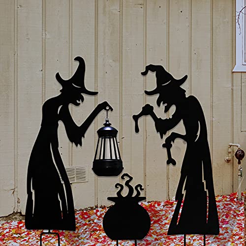 Kurala Halloween Solar Light Outdoor, Witch Shaped 3 Pack Retro Warm White LED Lights Waterproof, Stake Lights for Walkway, Yard, Lawn, Patio, Porch, Garden Decoration.