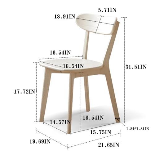 Grewood 100% Solid Oak Wood Dining Chairs,Mid Century Modern Dining Chairs with Rounded Backrest,Kitchen,Dining Room Chairs Set of 1/2/4 (1, White Color)
