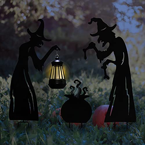 Kurala Halloween Solar Light Outdoor, Witch Shaped 3 Pack Retro Warm White LED Lights Waterproof, Stake Lights for Walkway, Yard, Lawn, Patio, Porch, Garden Decoration.