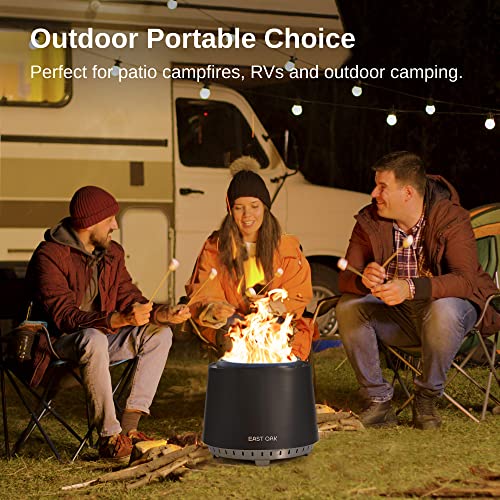 EAST OAK 17'' Pan Stove, Stainless Steel Smokeless Fire Pit with Hook and Stand, Portable Natural Wood Fire Pits for Outside, Patio, Backyard, Deck, Garden and Camping, Pitch Charcoal