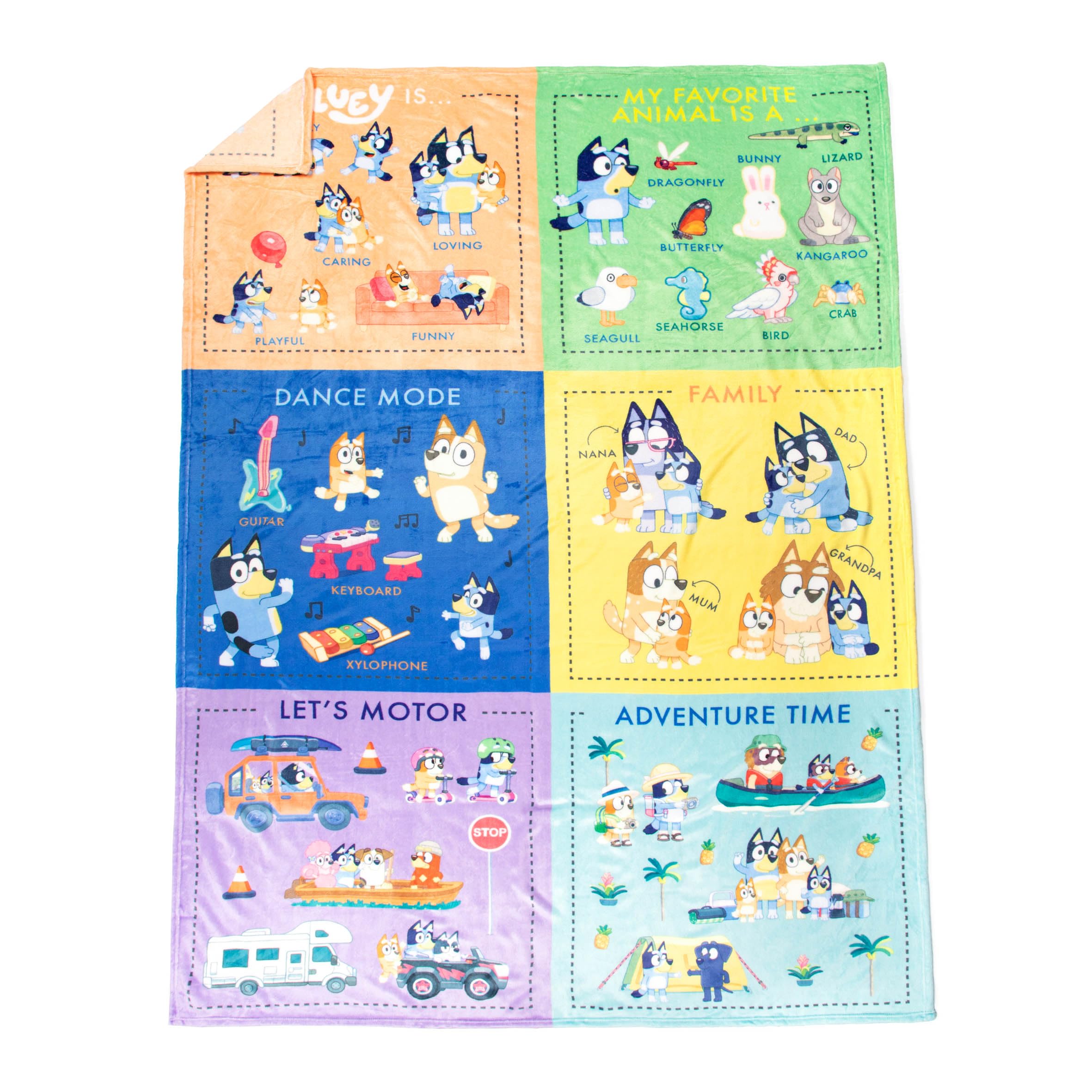 Jay Franco Bluey Early Education Learning Blanket - Measures 60 x 90 Inches - Super Soft Plush Teaching Blanket for Children – Music, Vehicles & Animals Kids Bedding