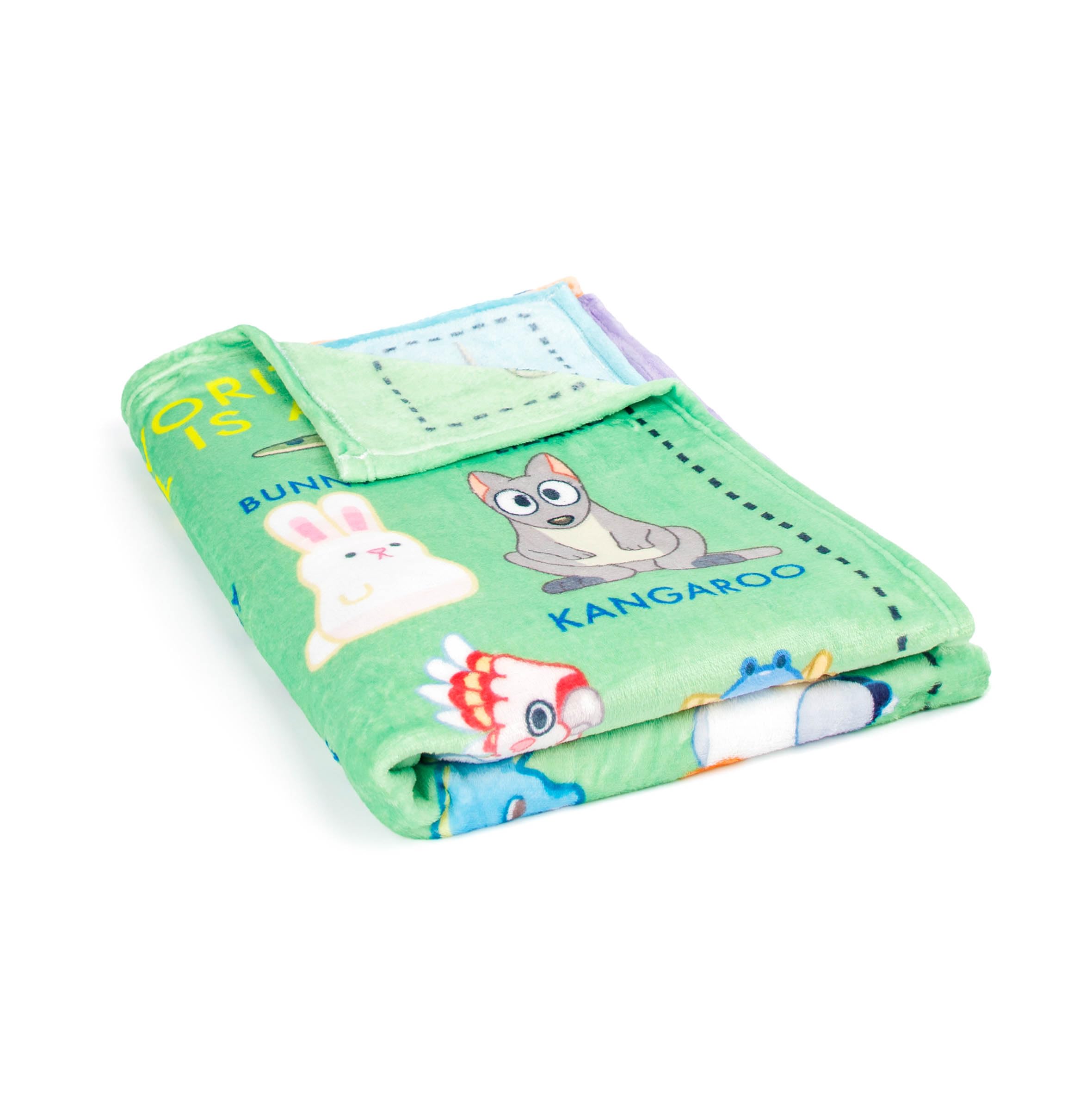 Jay Franco Bluey Early Education Learning Blanket - Measures 60 x 90 Inches - Super Soft Plush Teaching Blanket for Children – Music, Vehicles & Animals Kids Bedding