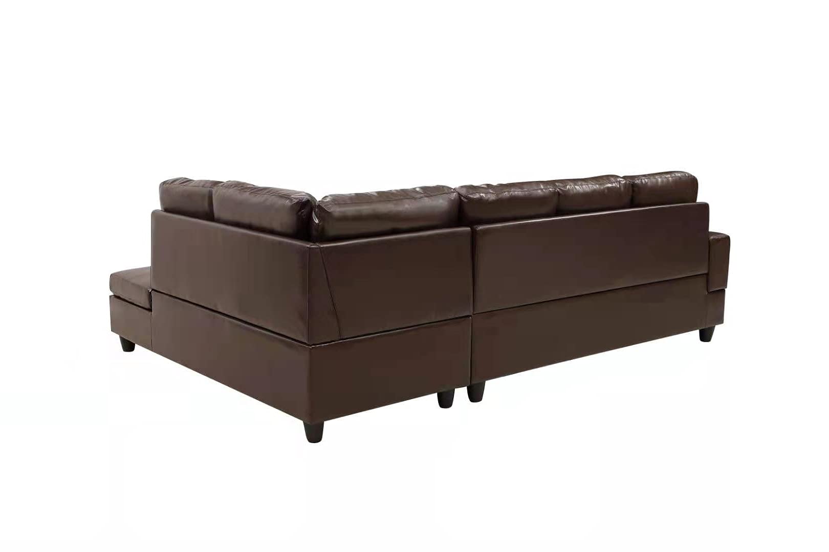 GINGVAT Faux Leather Sectional Sofa Furniture Set, L-Shape Couch with Right Chaise, Storage Ottoman and 2 Pillows for Apartment Home Hotel,Easy Assembly Required,Brown