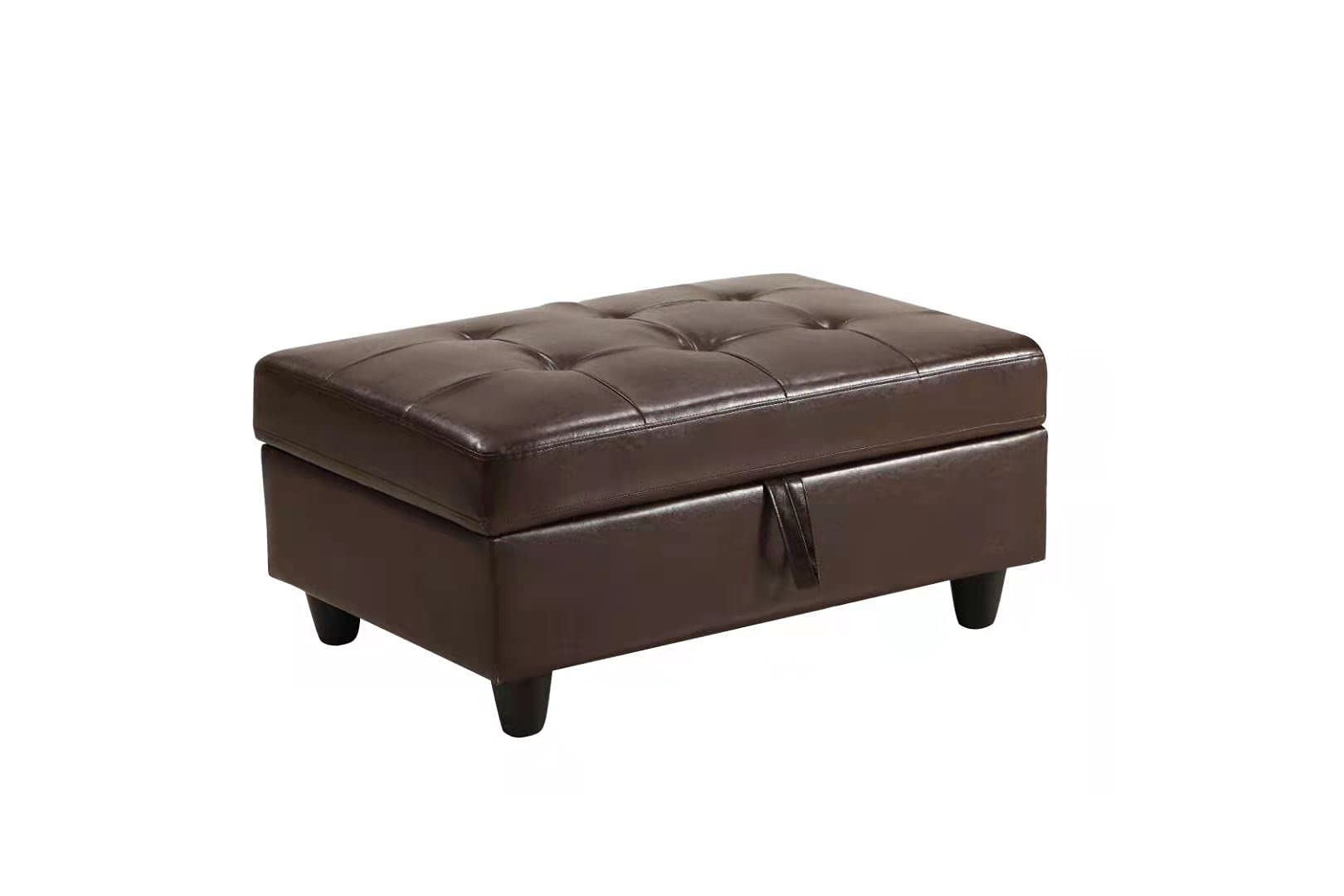 GINGVAT Faux Leather Sectional Sofa Furniture Set, L-Shape Couch with Right Chaise, Storage Ottoman and 2 Pillows for Apartment Home Hotel,Easy Assembly Required,Brown