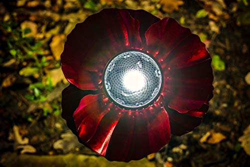 Desert Steel Flower Solar Light - (Red Poppy - 18" H x 11.5" W) - 20 Lumen LED Garden Light & Pathway Lamp
