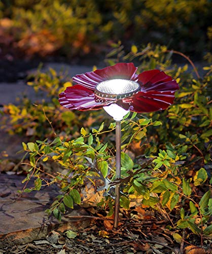 Desert Steel Flower Solar Light - (Red Poppy - 18" H x 11.5" W) - 20 Lumen LED Garden Light & Pathway Lamp