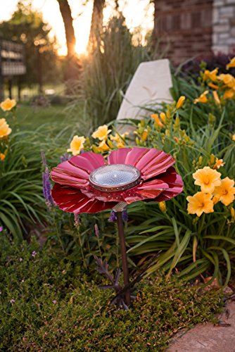 Desert Steel Flower Solar Light - (Red Poppy - 18" H x 11.5" W) - 20 Lumen LED Garden Light & Pathway Lamp