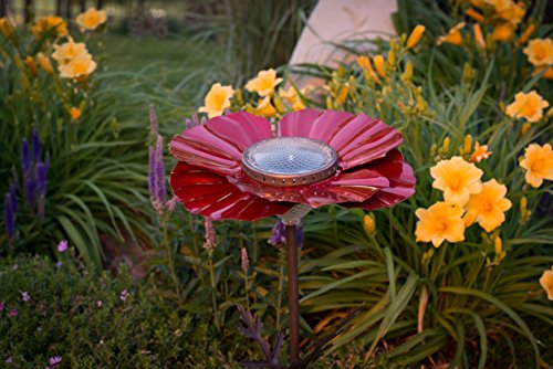 Desert Steel Flower Solar Light - (Red Poppy - 18" H x 11.5" W) - 20 Lumen LED Garden Light & Pathway Lamp
