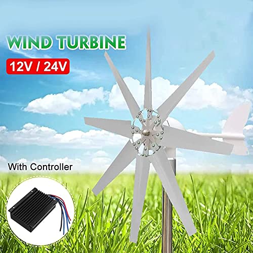 SZYARA 2000W Wind Turbine Generator Kit 8 Blades Low Noise Horizontal Wind Turbine with Charge Controller for Home Garden Use(White),12v