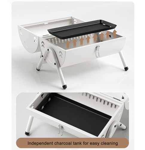 grilling and Frying 2-in-1 double-sided outdoor Charcoal grill , portable bbq grill with lid ,camping grill,mini grill,table top charcoal grills (white no Frying pan)