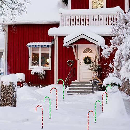 22" Christmas Candy Cane Pathway Markers Lights, Outdoor Christmas Decorations for Yard Patio Garden Walkway, Candy Cane Christmas Decor with Stake, 8 Pack, 4 Red & 4 Green