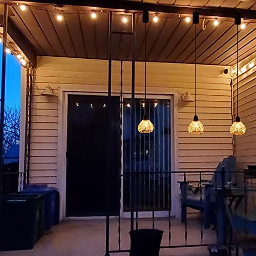 3 Pack Outdoor Battery Operated Chandelier, Small Hanging Rattan Pendant Lights with Remote Control Timer, Warm White Waterproof Lamps for Gazebo Yard Porch Patio Garden Backyard Decor, ALL FORTUNE