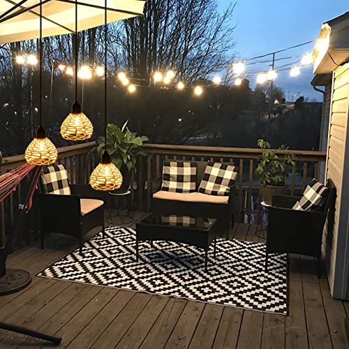 3 Pack Outdoor Battery Operated Chandelier, Small Hanging Rattan Pendant Lights with Remote Control Timer, Warm White Waterproof Lamps for Gazebo Yard Porch Patio Garden Backyard Decor, ALL FORTUNE