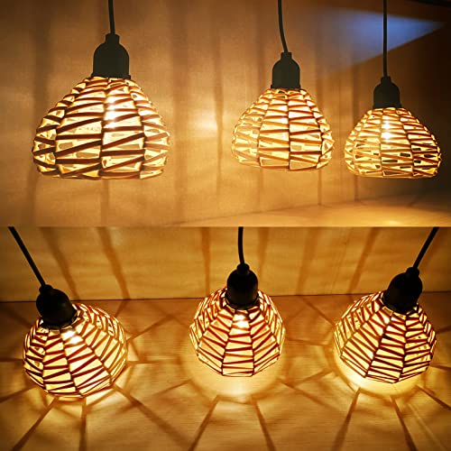 3 Pack Outdoor Battery Operated Chandelier, Small Hanging Rattan Pendant Lights with Remote Control Timer, Warm White Waterproof Lamps for Gazebo Yard Porch Patio Garden Backyard Decor, ALL FORTUNE