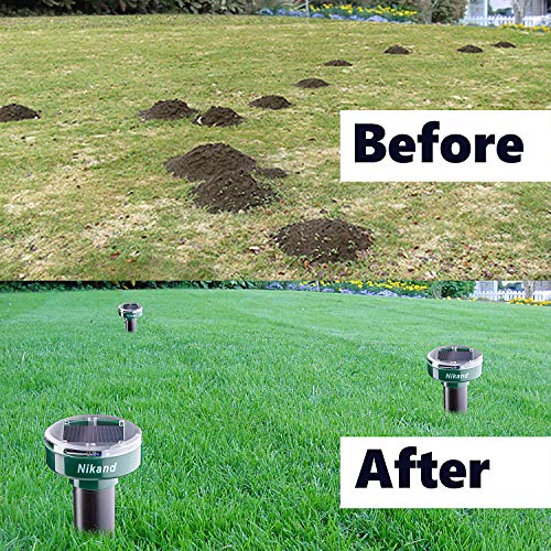 Gopher Repellent Ultrasonic Solar Powered - Mole Repellent Stakes Outdoor Pet Safe - Groundhog Repeller Snake Rodent Gopher Spikes Chaser - Sonic Mole Deterrent Devices (4)
