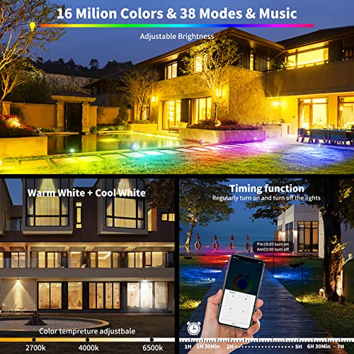 Musuger 1500LM LED High Brightness Outdoor Landscape Lighting 15W RGB Color Changing Landscape Lights Bluetooth Remote Control Spot-Lights with Plug in IP66 Waterproof Flood Light for Garden - 4 Pack