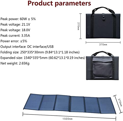Solar Panels 60W Portable Solar Charger Foldable Solar Panel with USB Dc Port Waterproof for Travel Camping Garden USB Devices