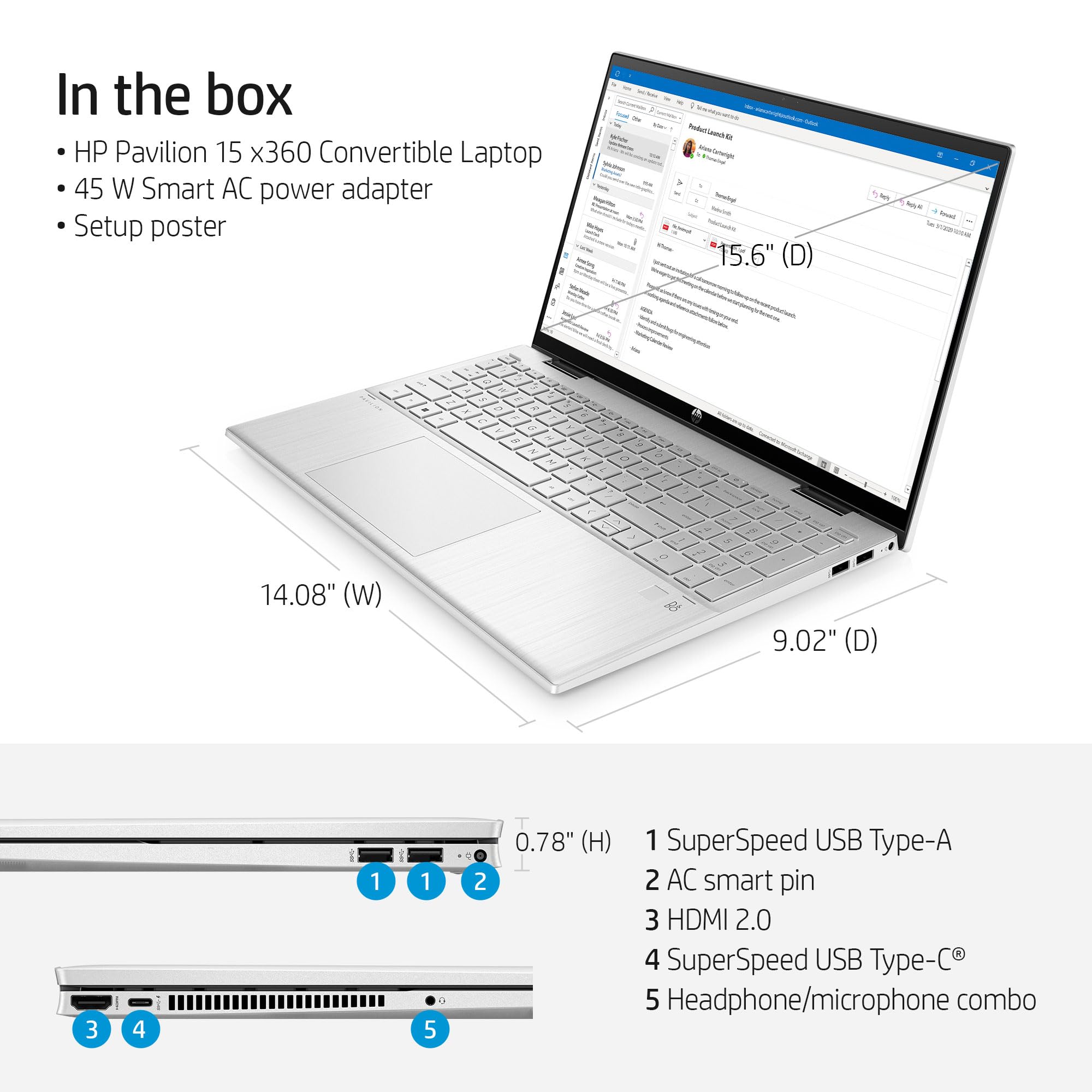 HP Pavilion x360 Convertible Laptop, 12th Gen Intel Core i5-1235U, 12 GB RAM, 256 GB SSD, 15.6" Full HD Touchscreen, Windows 11 Home, Long Battery Life, Backlit Keyboard, HD Webcam (15-er1010nr, 2022)