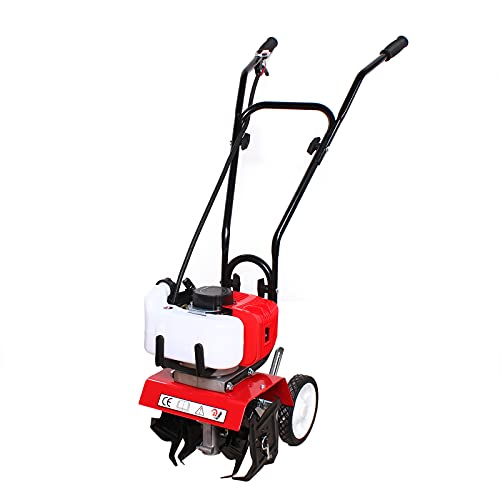 Small Garden Tiller Cultivator, Gas Powered 52cc Rototillers Air-Cooled 2 Stroke Engine Garden Yard Tilling Tool