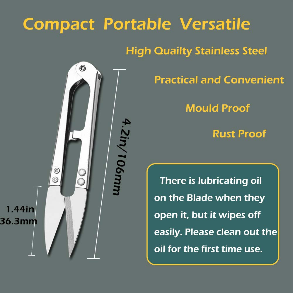 Zittop 2pcs Premium Stainless Steel 4.2in U Sewing Scissors Clippers, Embroidery Yarn Scissors Mini Thread Sewing Cutter, Yarn Fishing Mini Small Snips Trimming Nipper Great for Stitch (Silver)