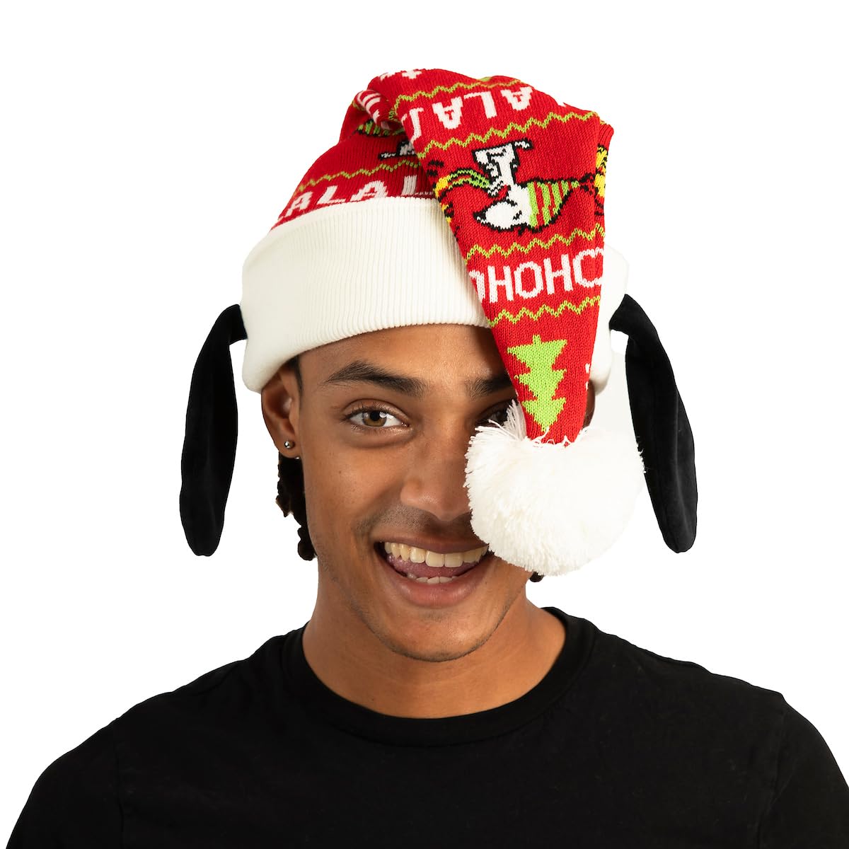 Peanuts Snoopy and Woodstock Pattern Adult Christmas Santa Hat Multicolored