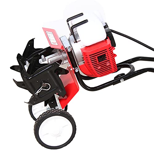 Small Garden Tiller Cultivator, Gas Powered 52cc Rototillers Air-Cooled 2 Stroke Engine Garden Yard Tilling Tool