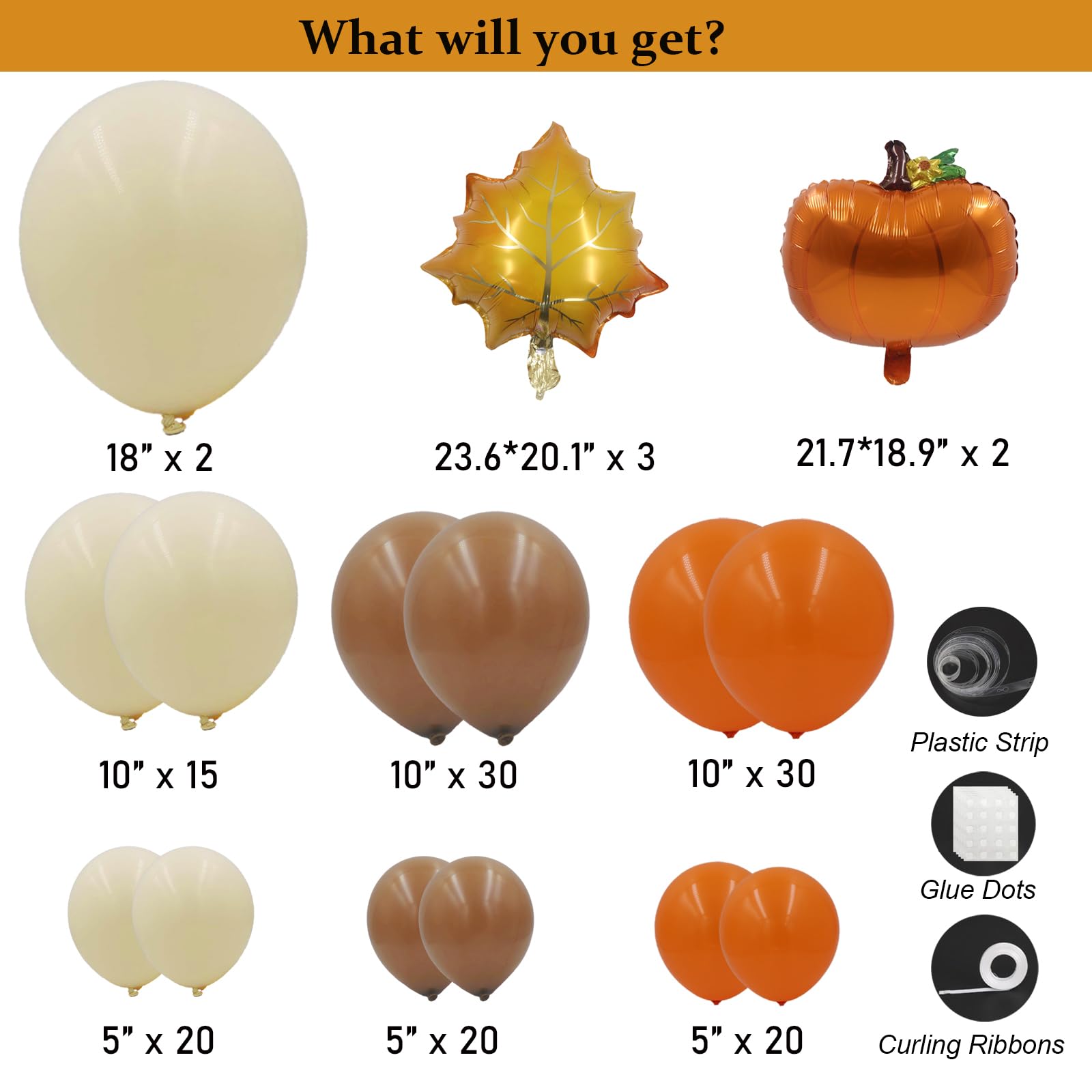Fall Orange Balloons Garland Arch Kit -142pcs Orange Brown Balloons for Hello Fall Little Pumpkin Baby Shower Party Decorations Autumn Halloween Birthday Decorations