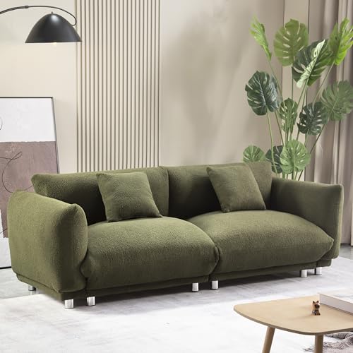 Eafurn 3 Seater Oversized Loveseat Sofa, Comfy Sherpa Teddy Overstuffed Cloud Couch,Lambswool Fabric Minimalist Modular Sectional Sofa&Couches for Small Spaces, Living Room, Apartment, Dark Green
