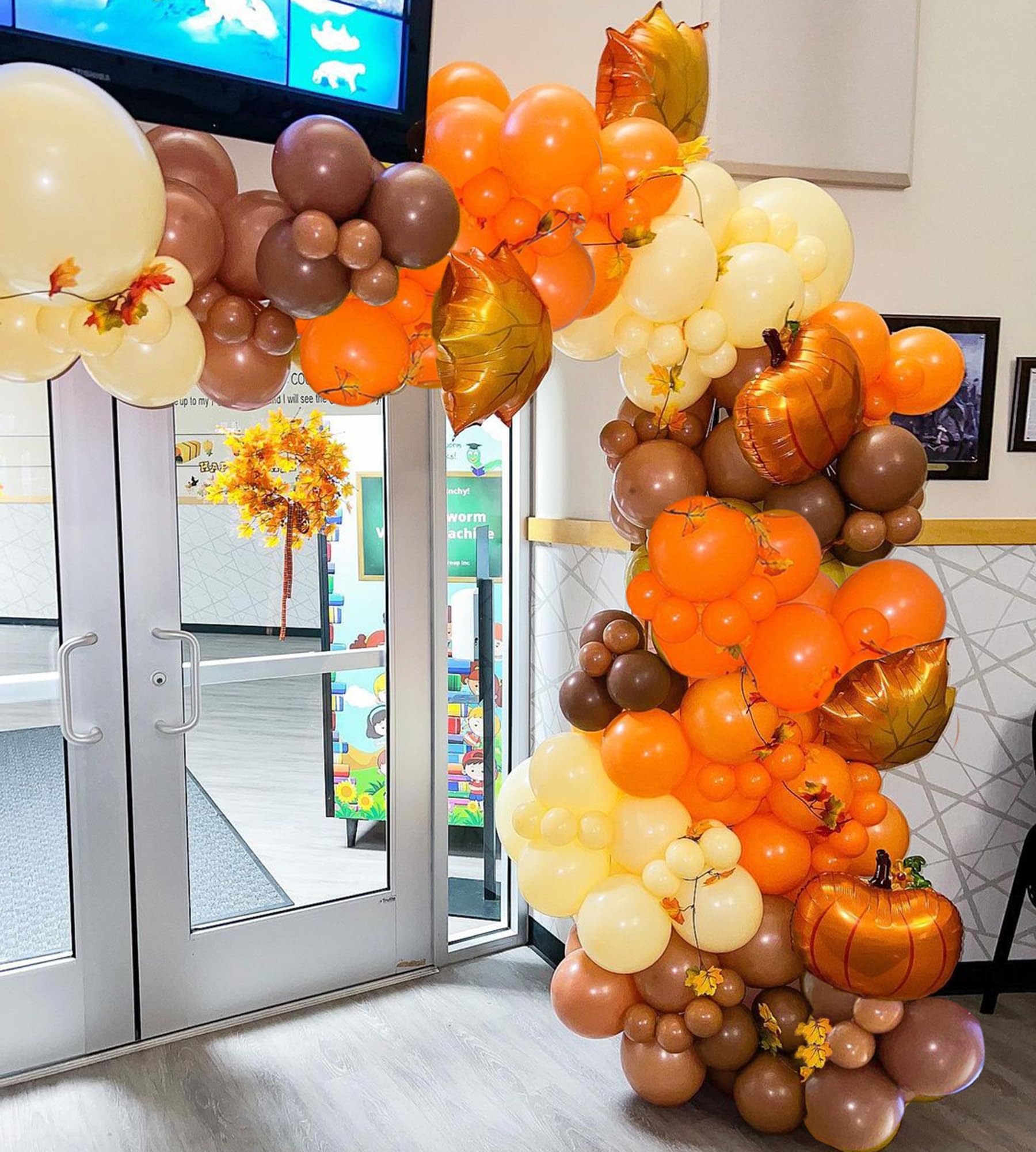Fall Orange Balloons Garland Arch Kit -142pcs Orange Brown Balloons for Hello Fall Little Pumpkin Baby Shower Party Decorations Autumn Halloween Birthday Decorations