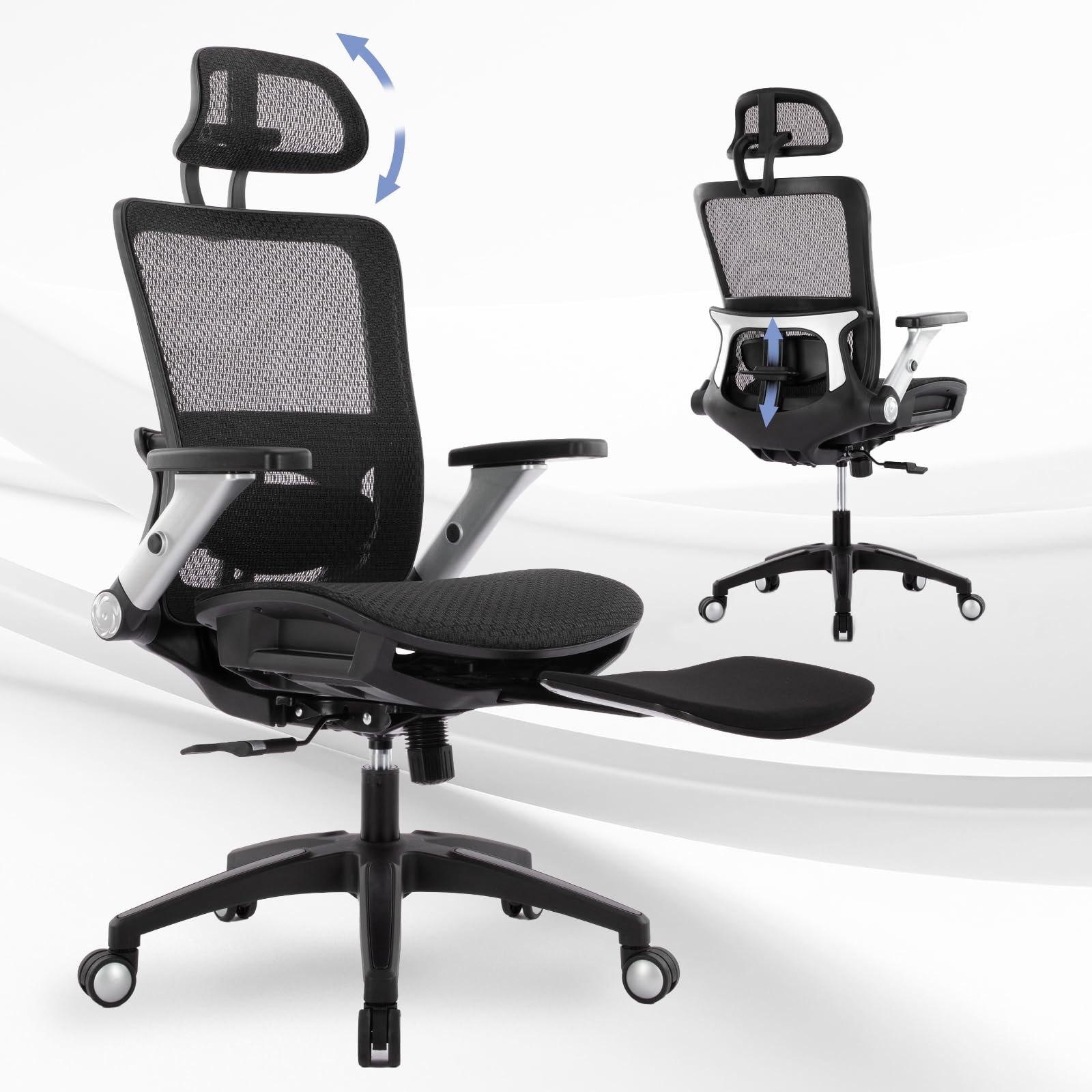 COLAMY Office Chair-Ergonomic High Back Computer Chair with Padded Flip-up Arms, Executive Leather Desk Chair Thicken Seat, Upgraded Casters for Swivel Rolling, Home Office Chair for Adult-Black